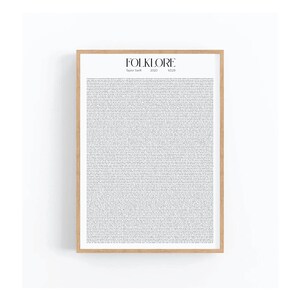 Folklore Poster lyrics Aesthetic Printable Taylor Swift Art Print - Etsy
