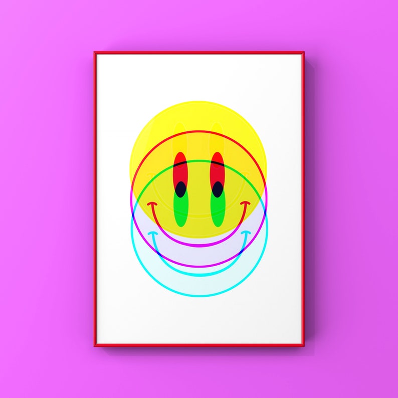 Smile 1 Acid House Smiley Print 90s Rave Print / Poster | Etsy