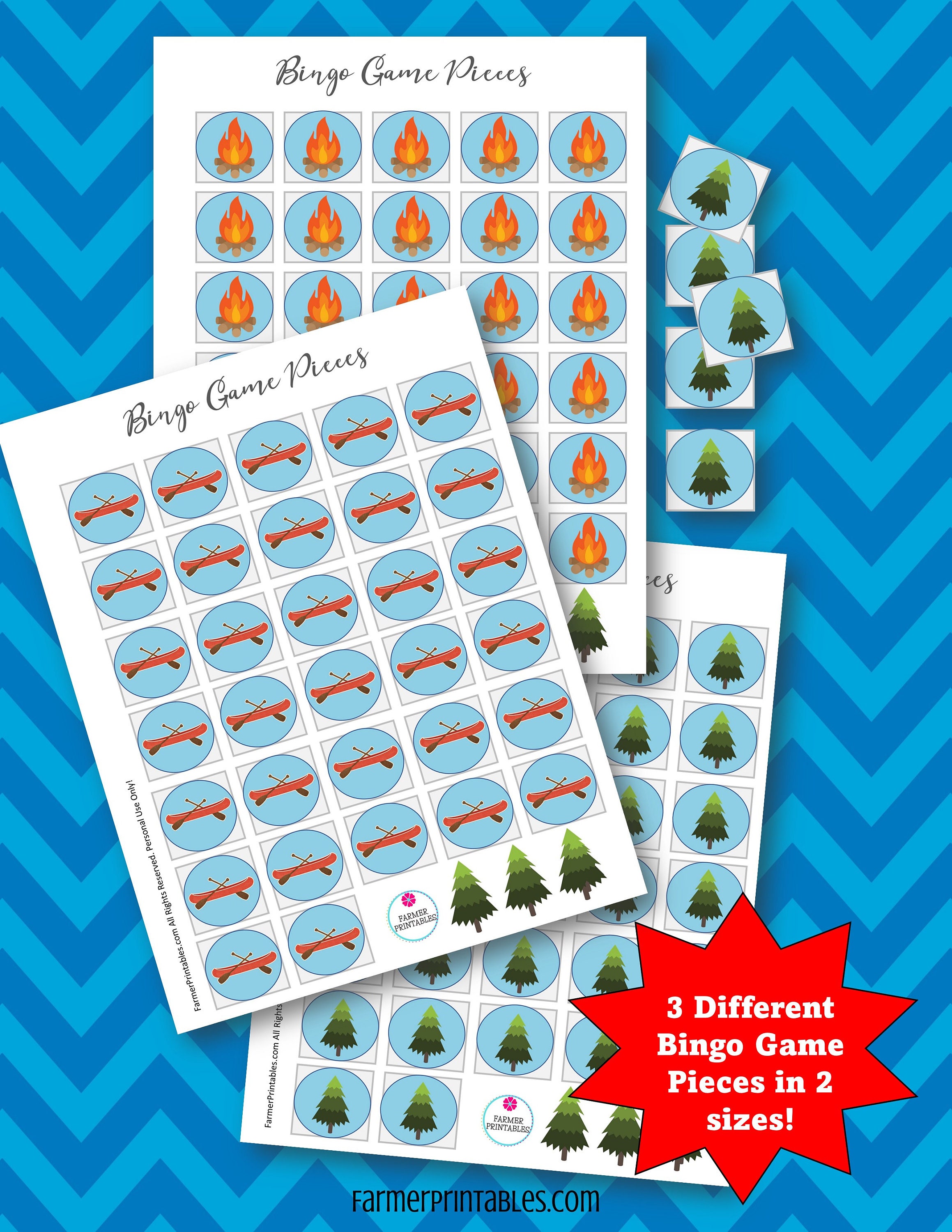 Camping Bingo Game, 30 Game Boards, 5x7 & Full Sheet, Game Pieces, Call ...