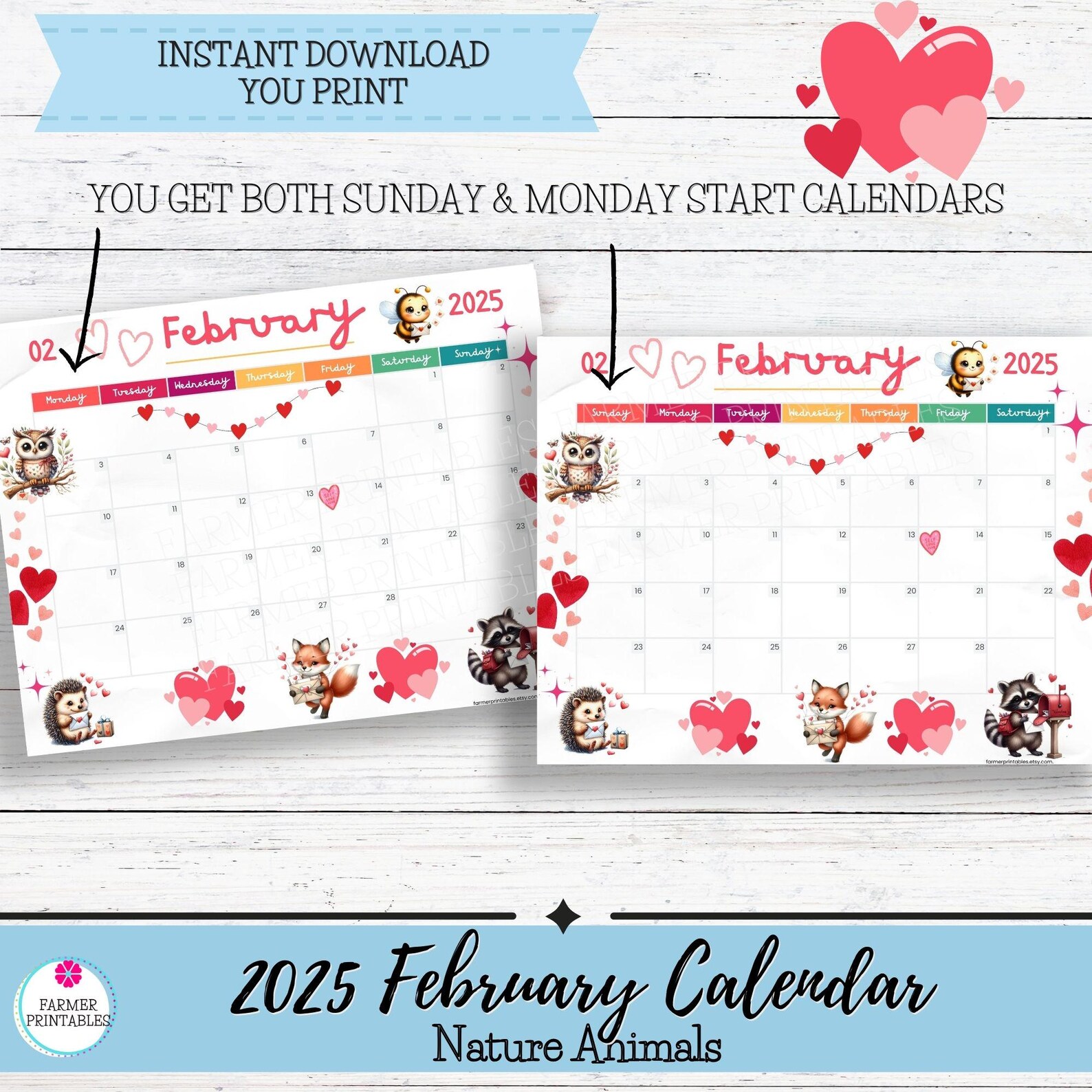 February 2025 Calendar Printable: Nature Animals, Homeschool (digital ...
