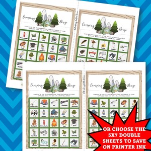 Camping Bingo Game, 30 Game Boards, 5x7 & Full Sheet, Game Pieces, Call ...