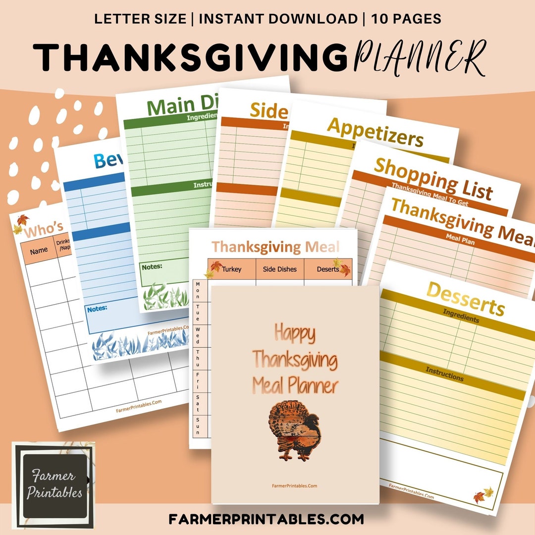 Happy Thanksgiving Printable Planner - Meal Planner - Appetizer Recipe ...