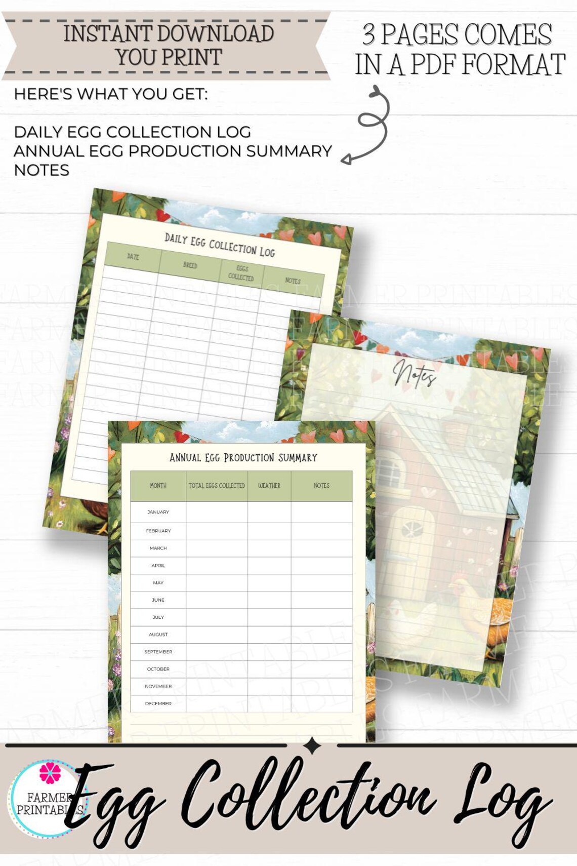 Printable Egg Tracker | Daily Egg Collection Sheets & Annual Production ...