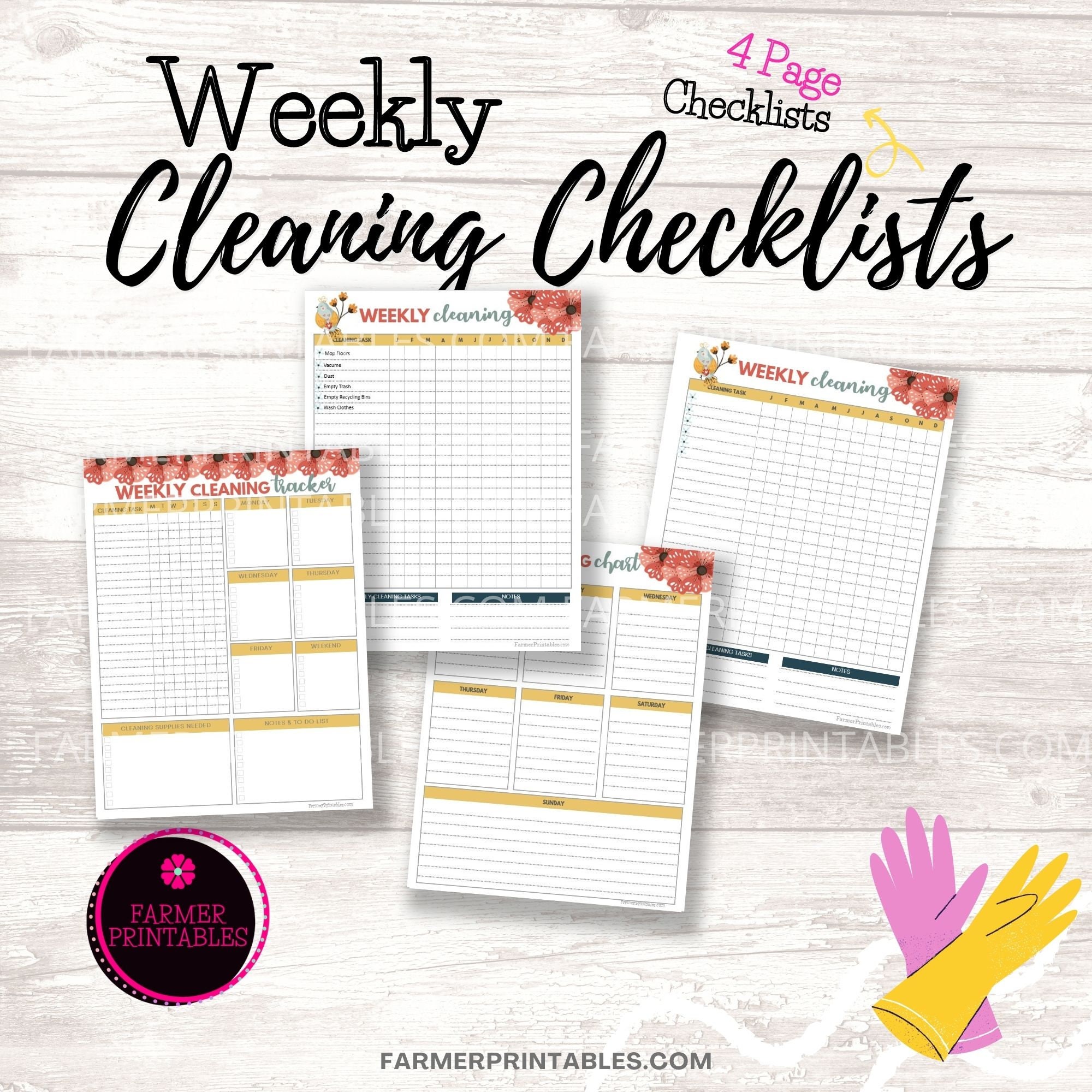 Weekly Checklists Printable, Home Cleaning Checklists Digital Download ...