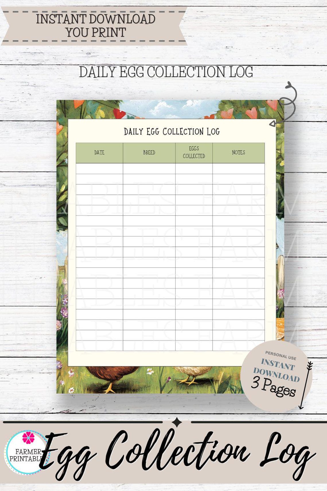 Printable Egg Tracker | Daily Egg Collection Sheets & Annual Production ...