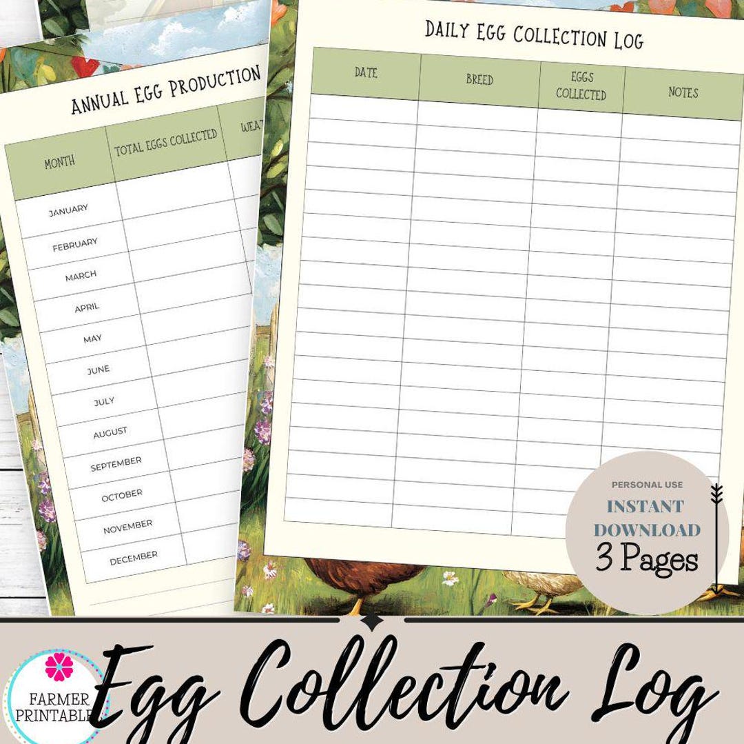 Printable Egg Tracker | Daily Egg Collection Sheets & Annual Production ...