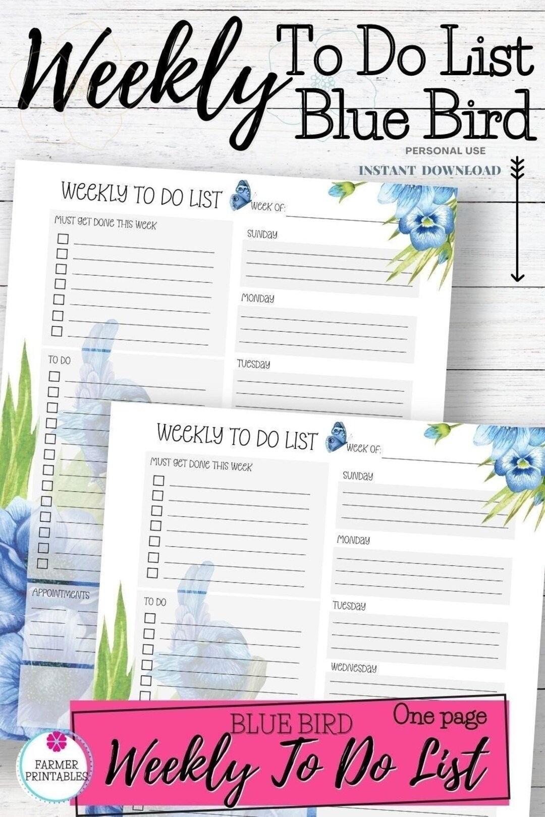 Blue Bird Weekly To-do List Printable (letter Size) (instant Download ...