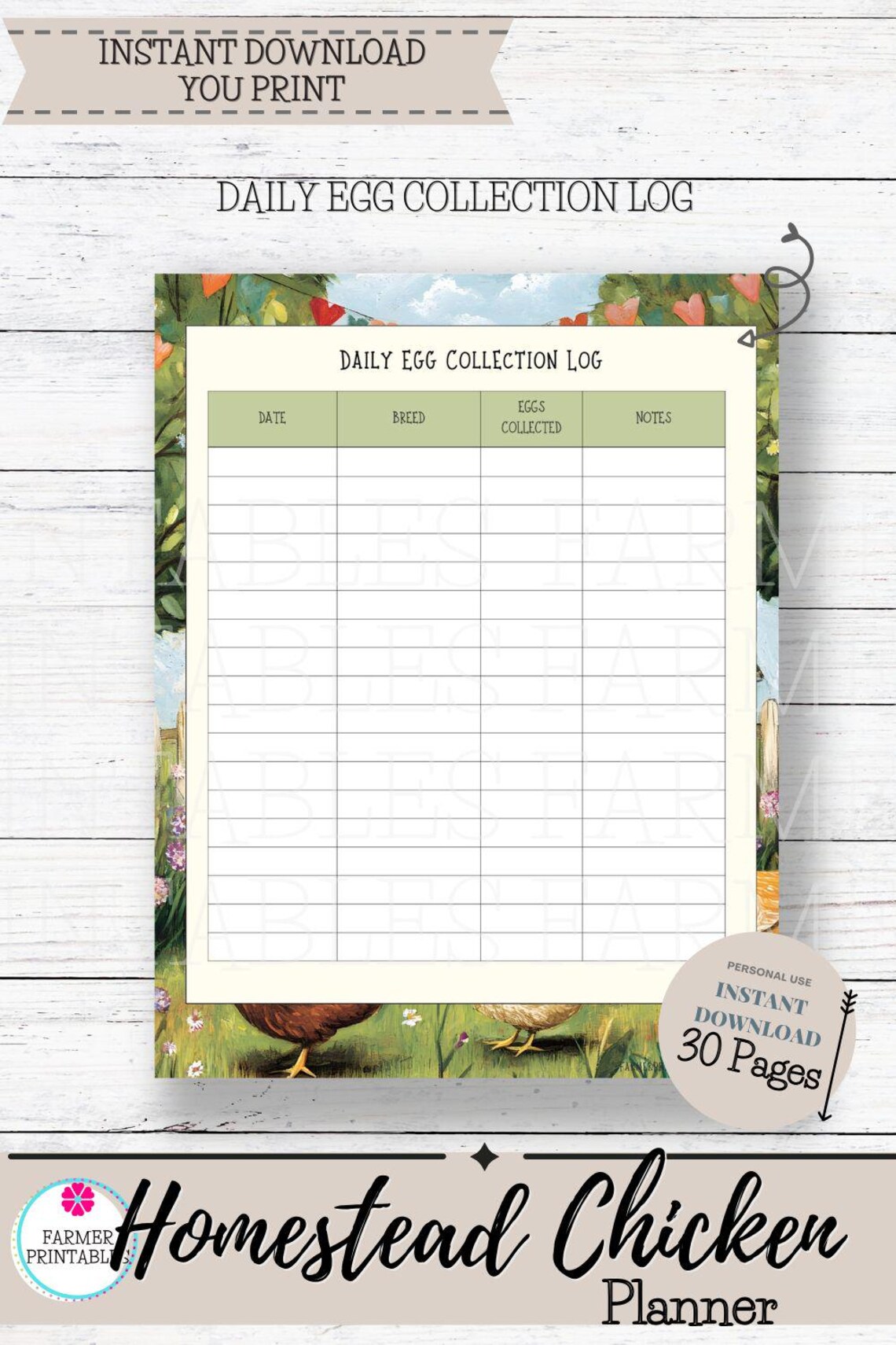 Homestead Chicken Planner | Printable Egg Production Log | Backyard ...