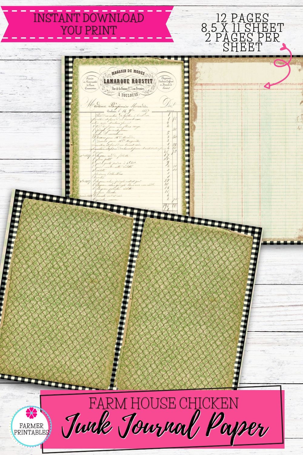 Farmhouse Chicken Journal Pages, Printable Paper, Junk Journal, Digi ...