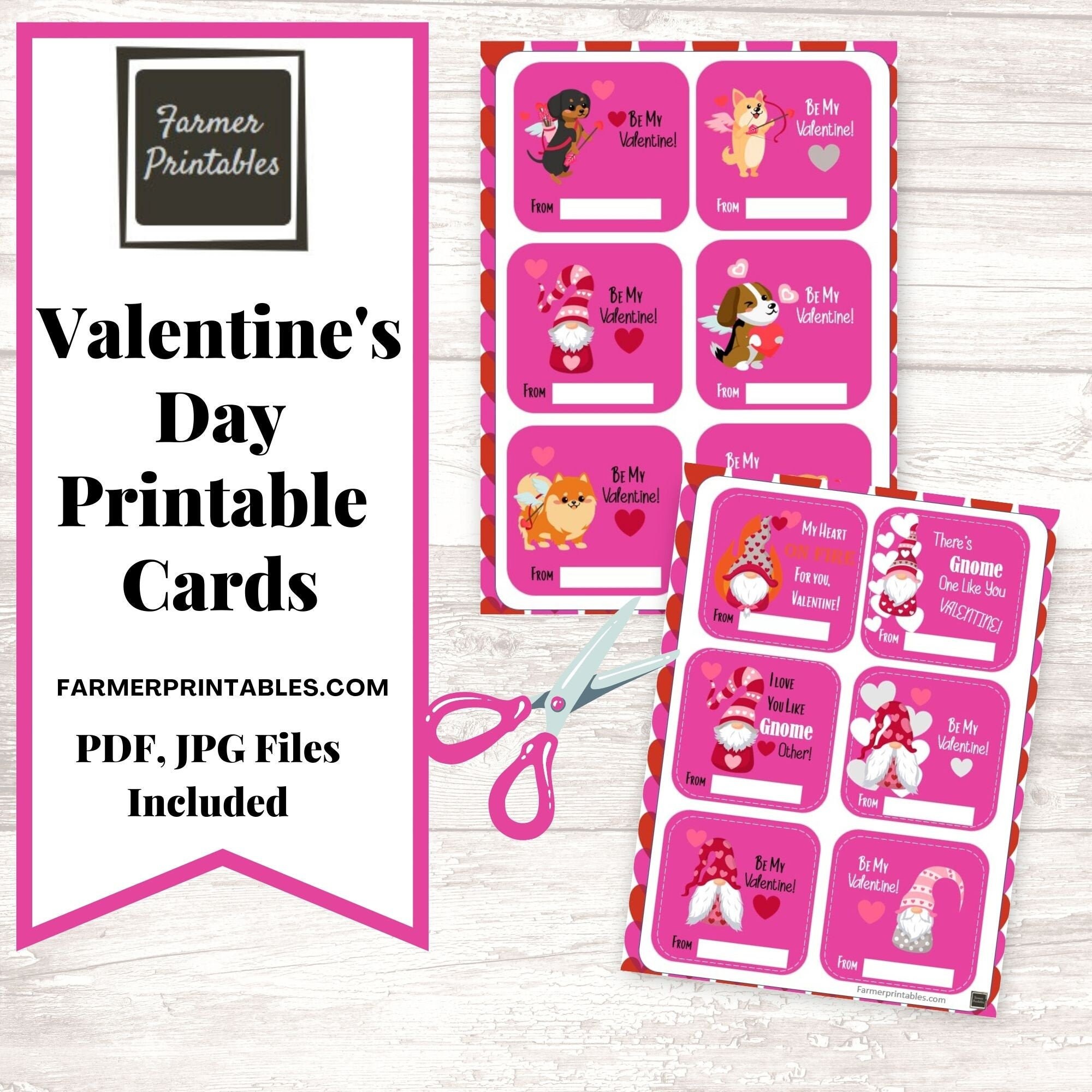 Printable Valentines Day Cards for Kids, Gnome and Puppies Valentine ...