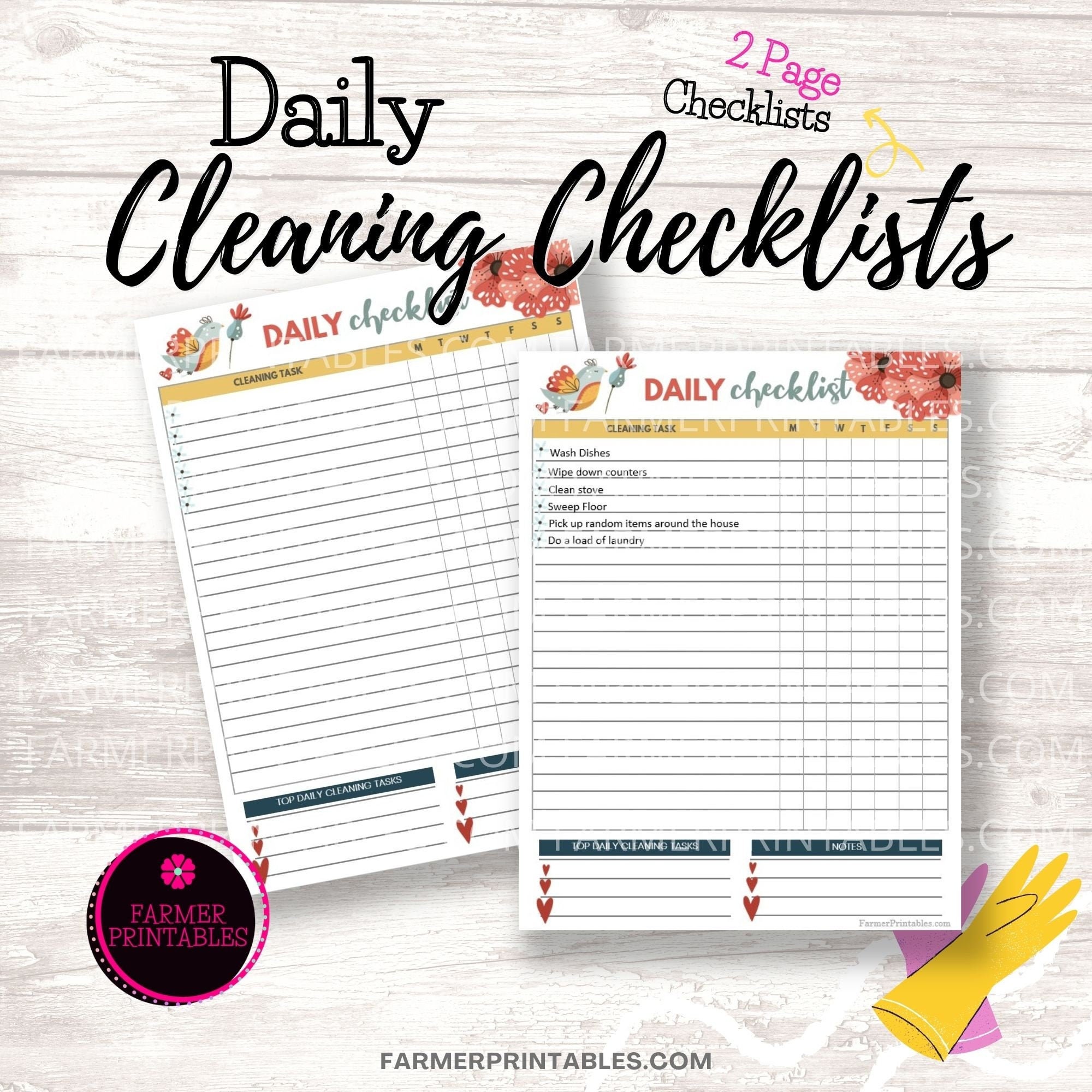 Daily Checklists Printable, Home Cleaning Checklists Digital Download ...