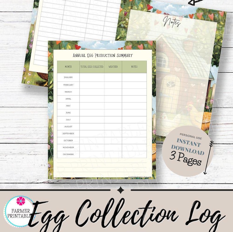 Printable Egg Tracker | Daily Egg Collection Sheets & Annual Production ...
