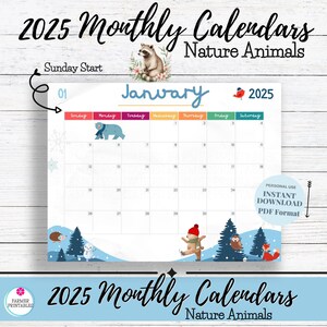 2025 Calendar Printable for Teacher Cute, Nature Animals Calendar 2025 ...