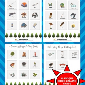 Camping Bingo Game, 30 Game Boards, 5x7 & Full Sheet, Game Pieces, Call ...