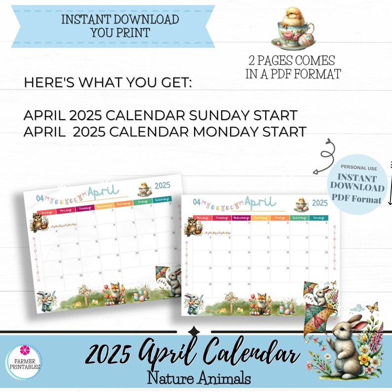 April 2025 Calendar Printable, Nature Animals Calendar 2025, Calendar ...
