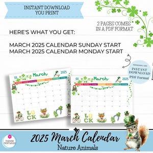 March 2025 Calendar Printable, Nature Animals Calendar 2025, Calendar ...
