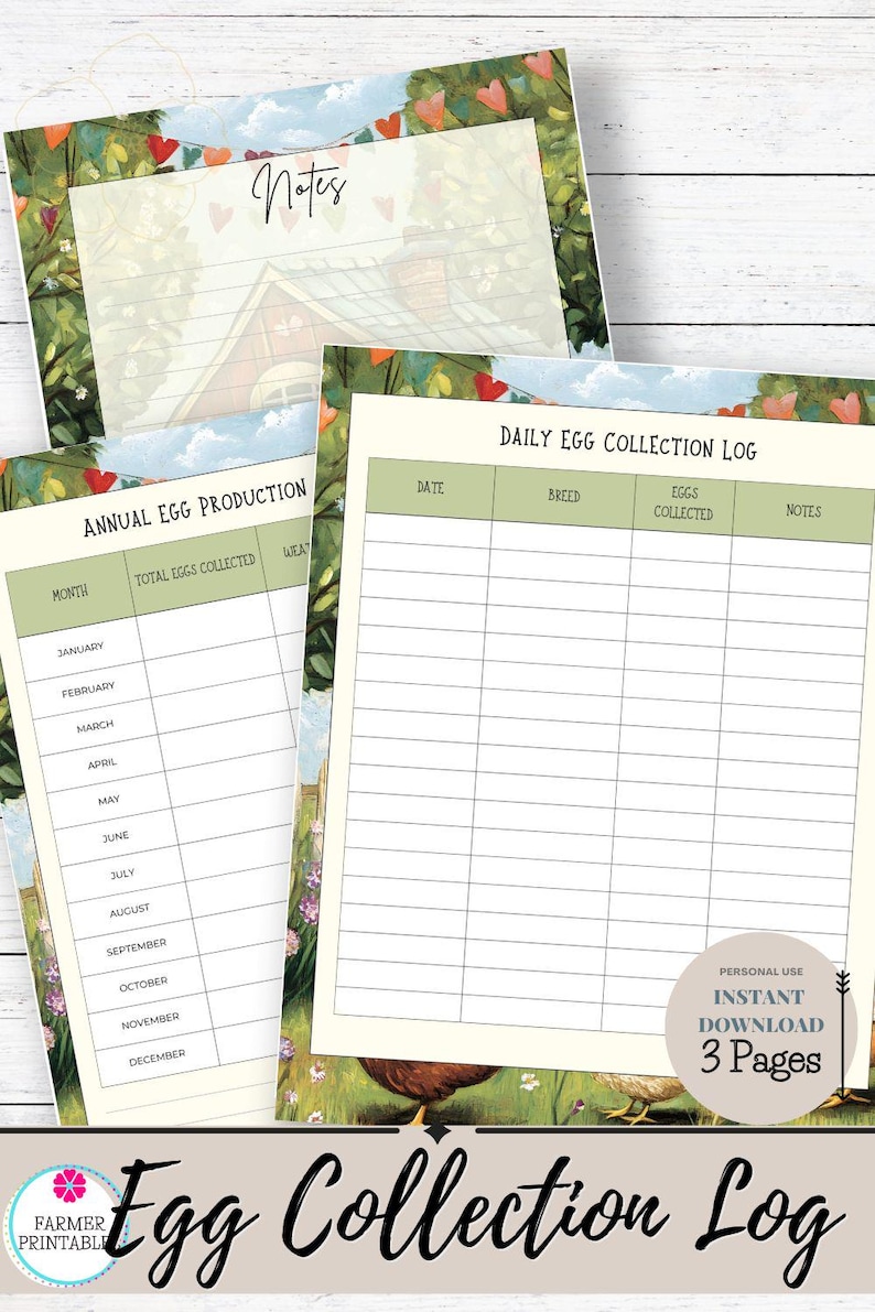 Printable Egg Tracker | Daily Egg Collection Sheets & Annual Production ...