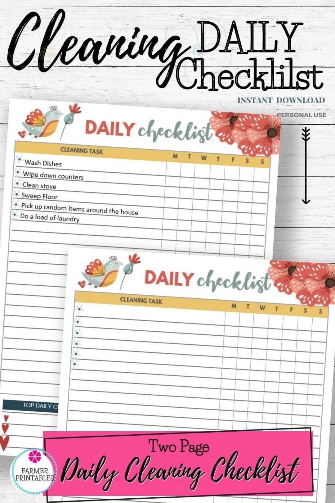 Daily Checklists Printable, Home Cleaning Checklists, Cleaning to Do ...