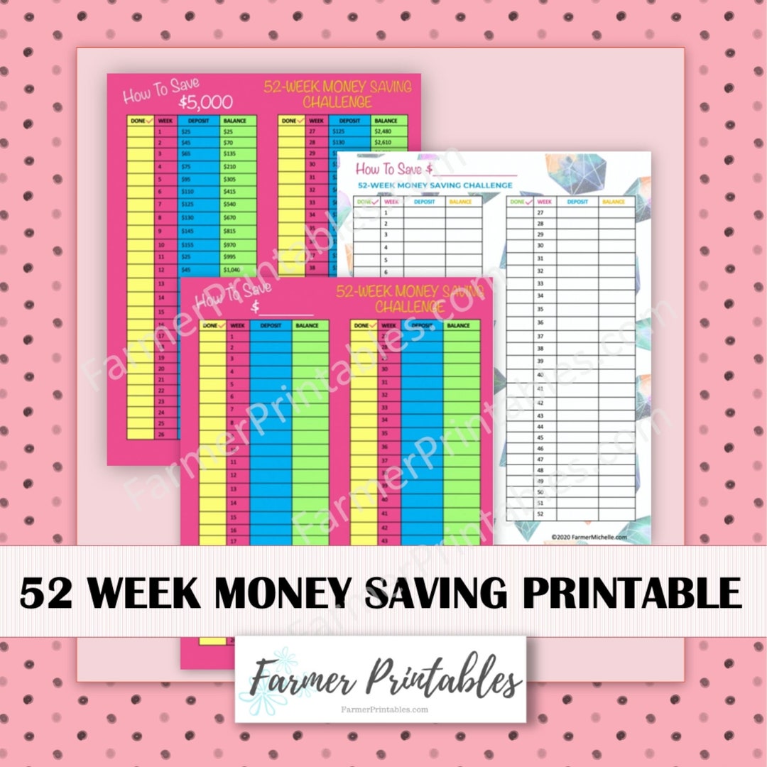 Fun 52 Week Saving Money Planner Printable Sheet Money Saving Plan ...
