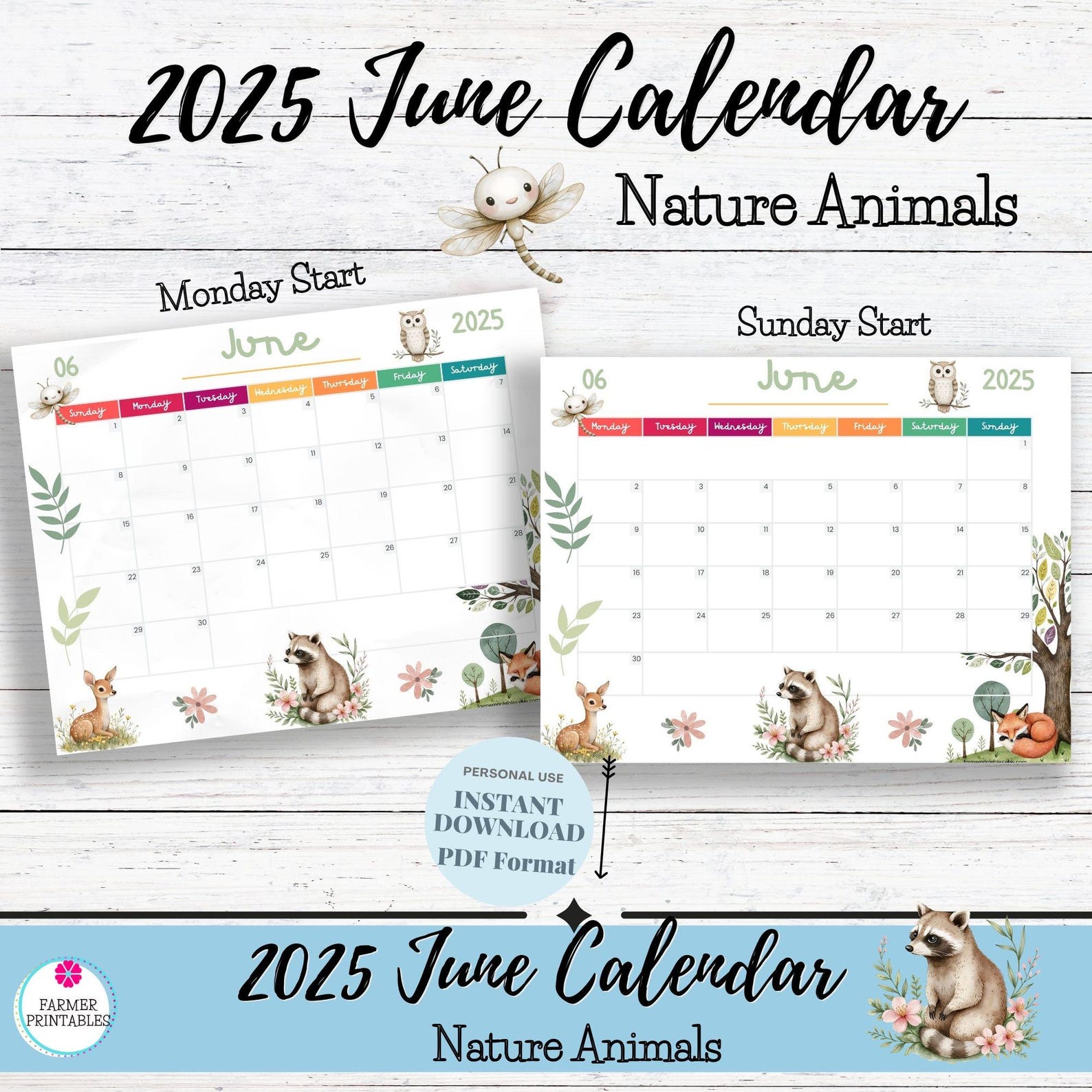 June 2025 Calendar Printable, Nature Animals Calendar 2025, Calendar ...