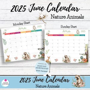 June 2025 Calendar Printable, Nature Animals Calendar 2025, Calendar ...