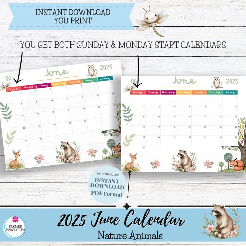 June 2025 Calendar Printable, Nature Animals Calendar 2025, Calendar ...