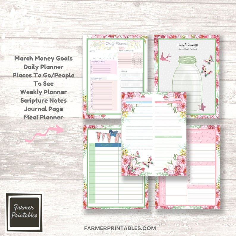 March Calendar Planner Printable: Floral Theme, Undated (digital ...