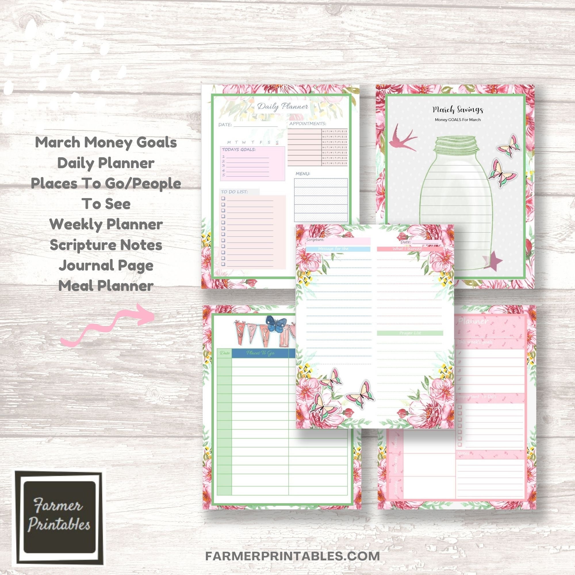 March Calendar Planner Printable: Floral Theme, Undated (digital ...