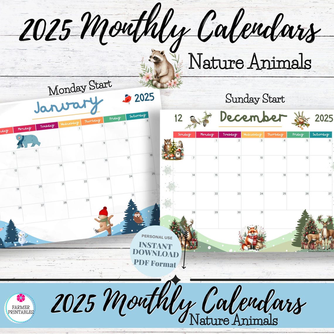 2025 Calendar Printable for Teacher Cute, Nature Animals Calendar 2025 ...