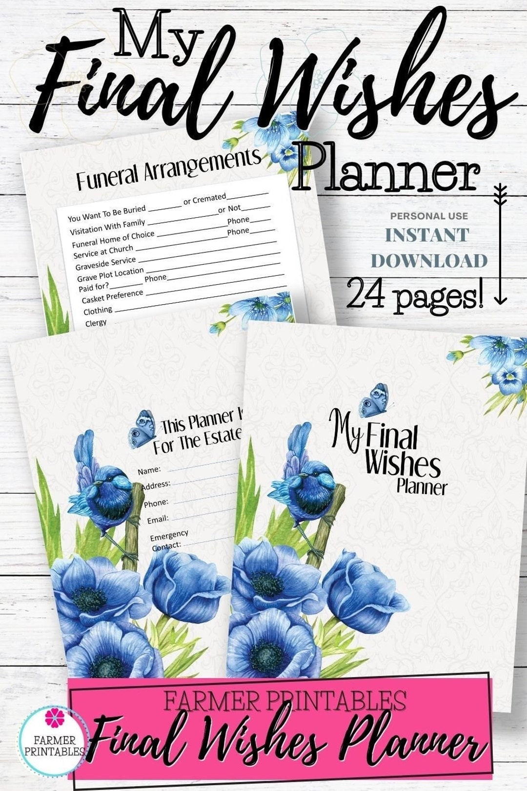 End of Life Planner, My Final Wishes Estate Planner, Printable Funeral ...