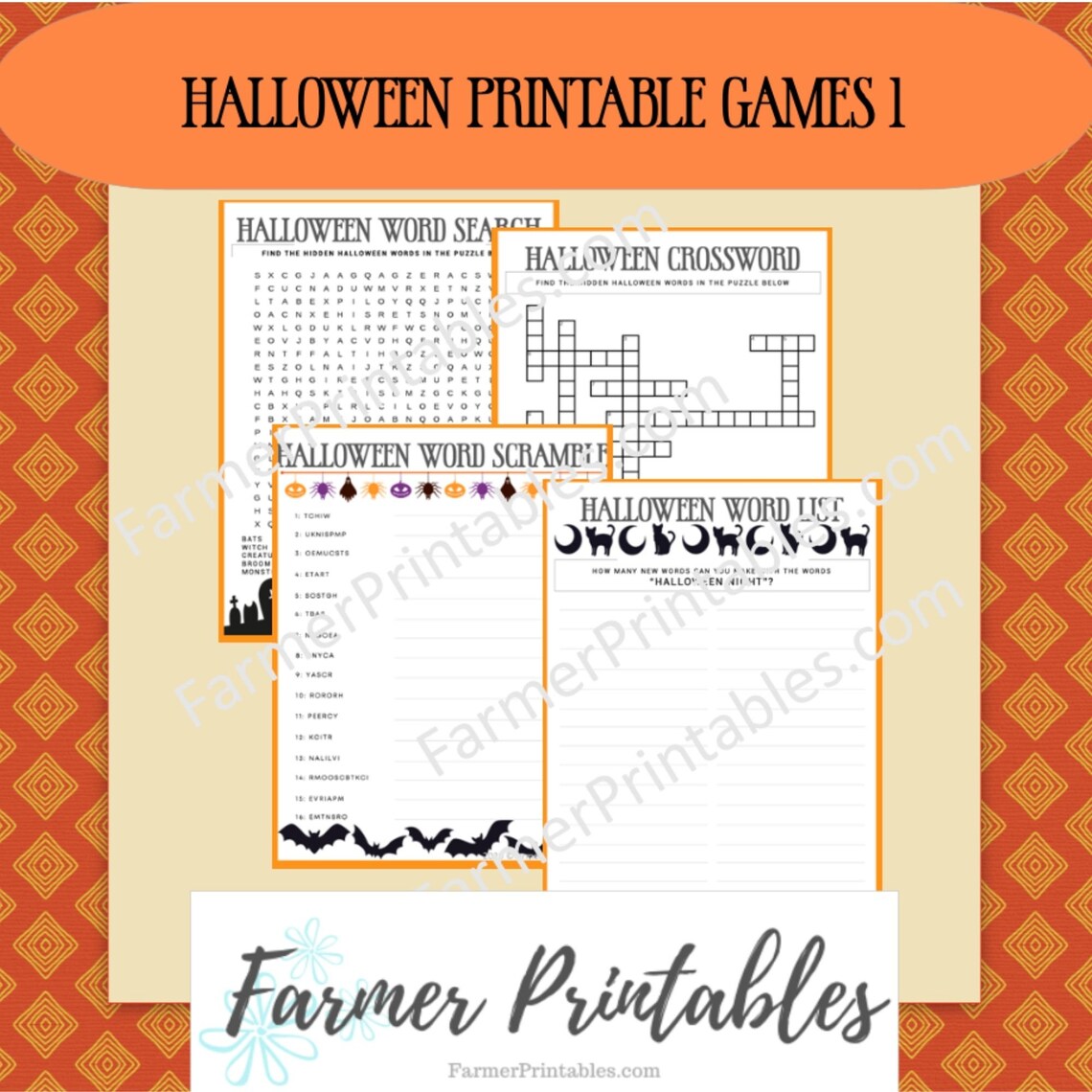Halloween Word Search Games Printable Activity Sheets Halloween Bundle ...