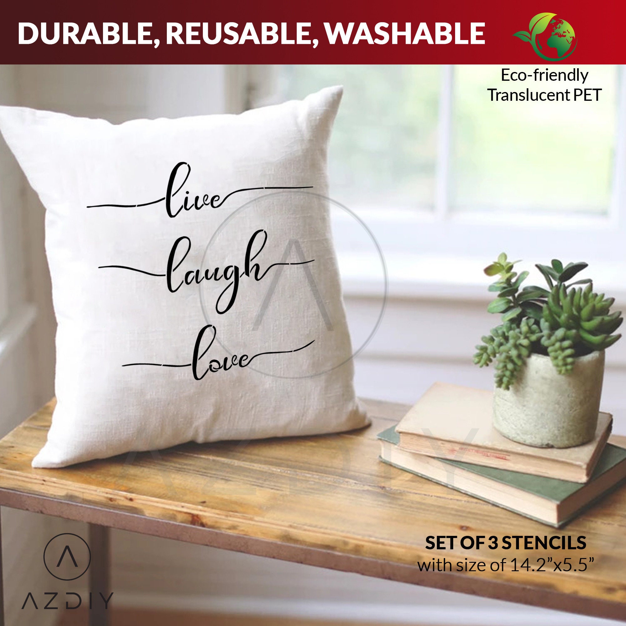 Live Laugh Love Stencil AZDIY Set of 3 Reusable Stencils for Sign, Wall ...