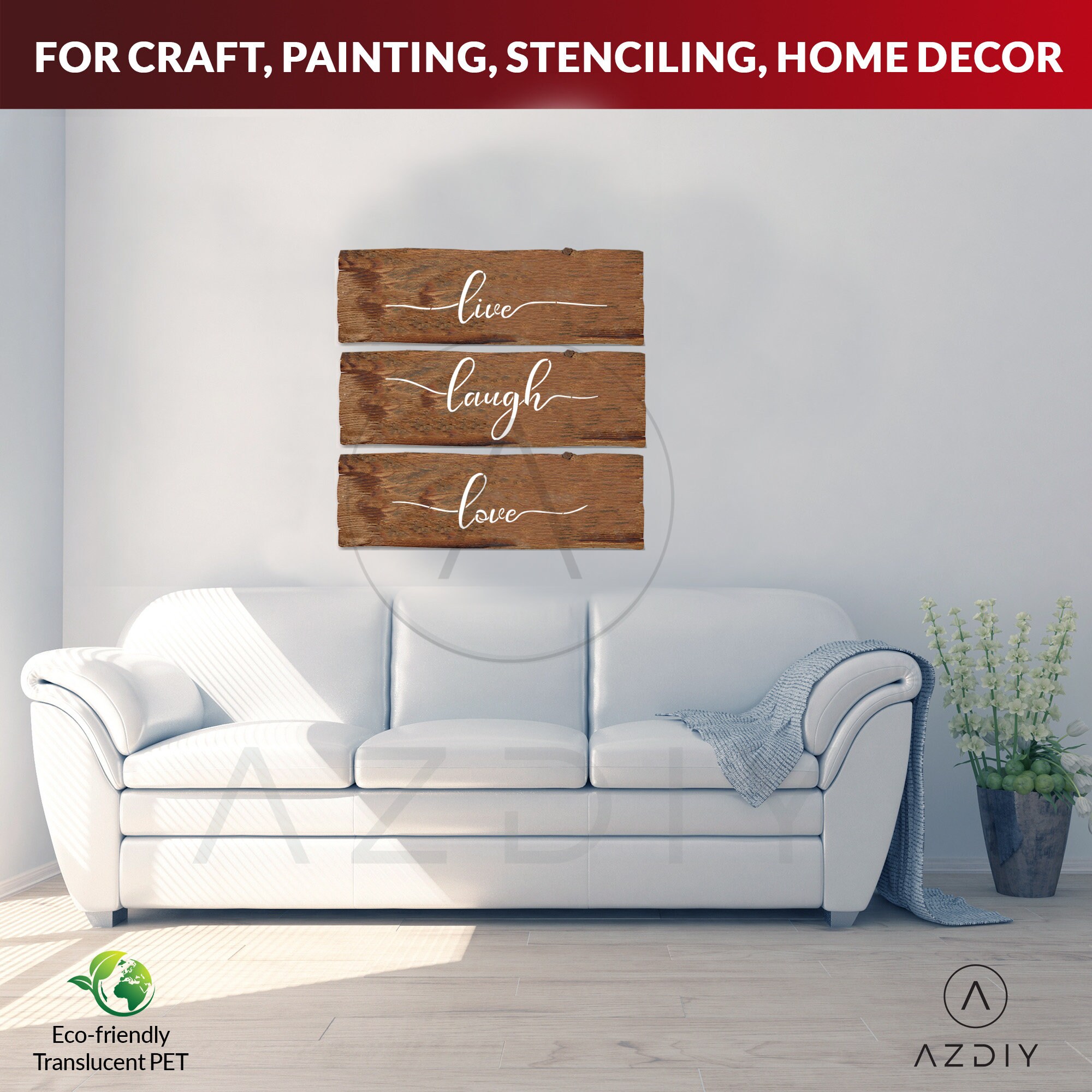 Live Laugh Love Stencil AZDIY Set of 3 Reusable Stencils for Sign, Wall ...