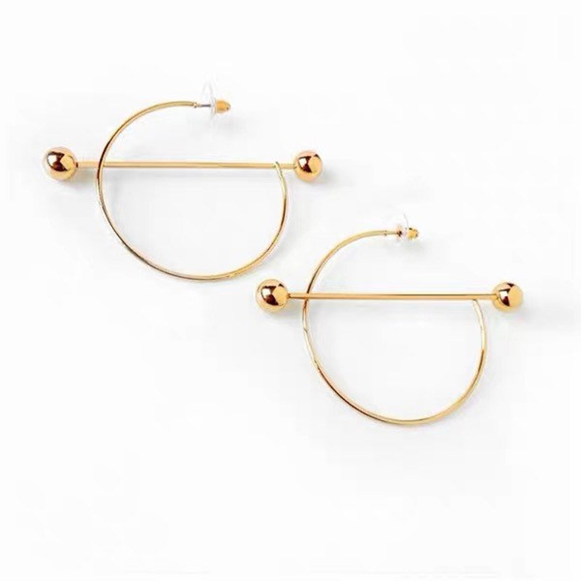 Gold Hoops Chunky Gold Hoops Gold Ball Hoops Geometric - Etsy