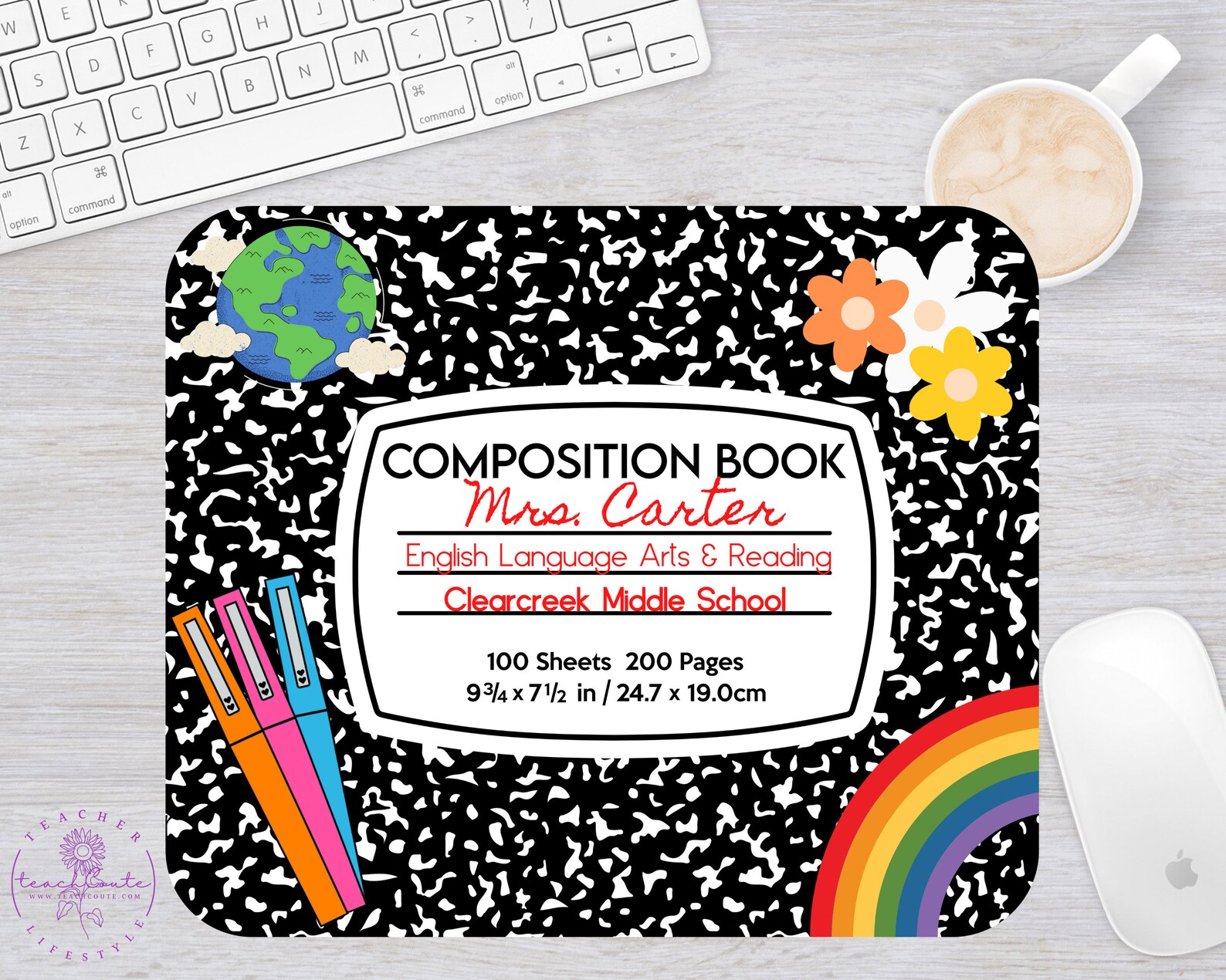Personalized Teacher Sticker Composition Book Mouse Pad - Etsy