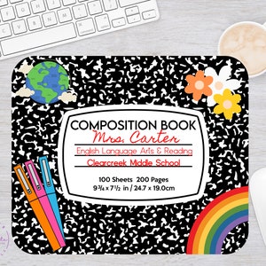 Personalized Teacher Sticker Composition Book Mouse Pad, Personalized ...
