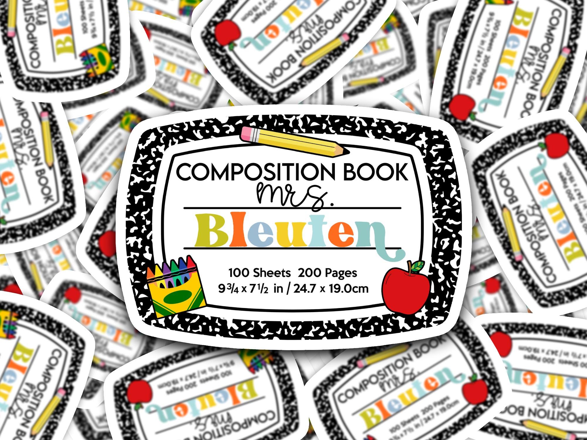 Set of 8 Personalized Composition Book Stickers, Teacher Composition ...