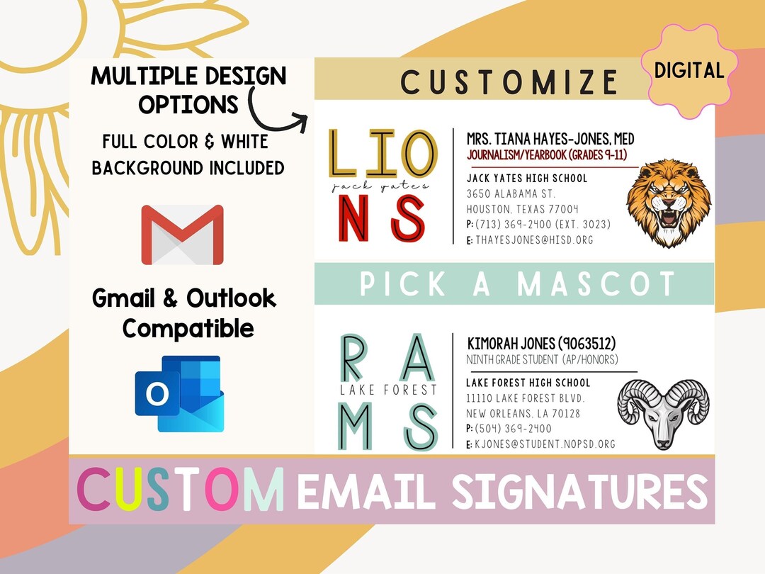 Custom School Mascot Email Signature, Customized Teacher Email ...