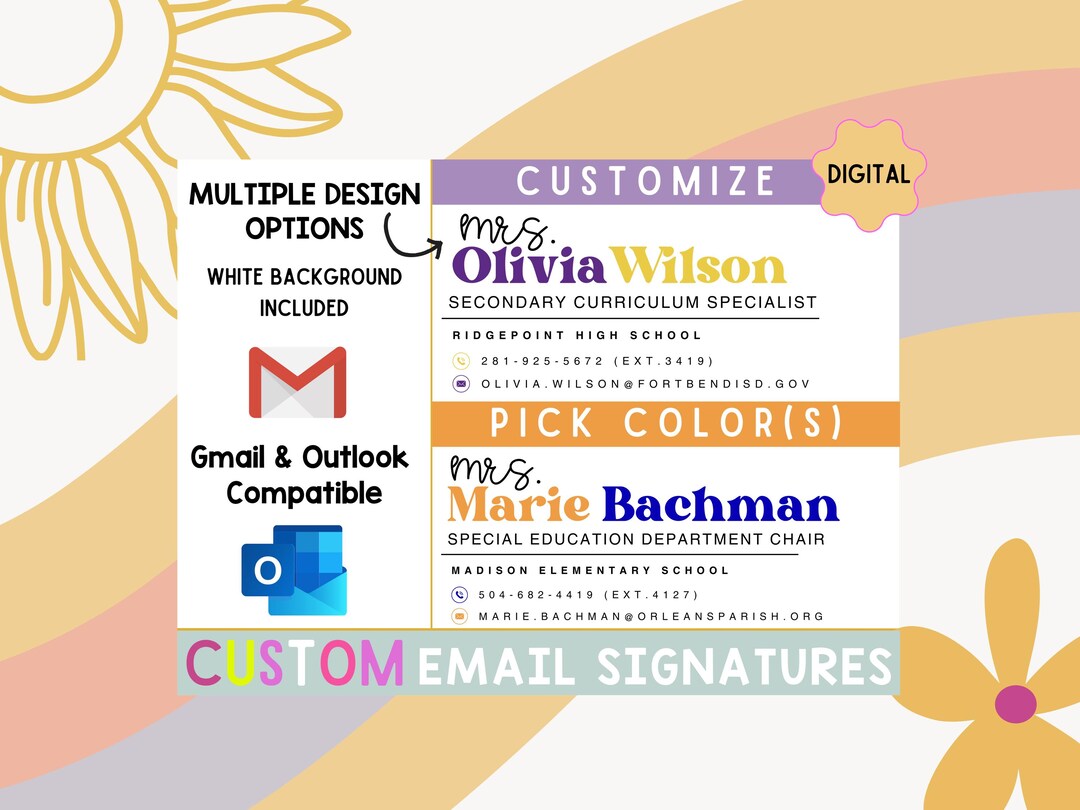 Custom Minimalist Teacher Email Signature, Personalized Name Email ...