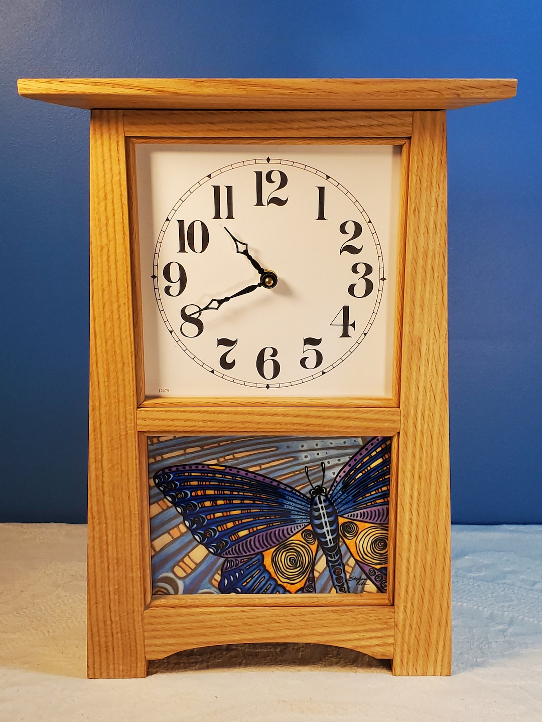 Red Oak Craftsman Clock With Butterfly - Etsy