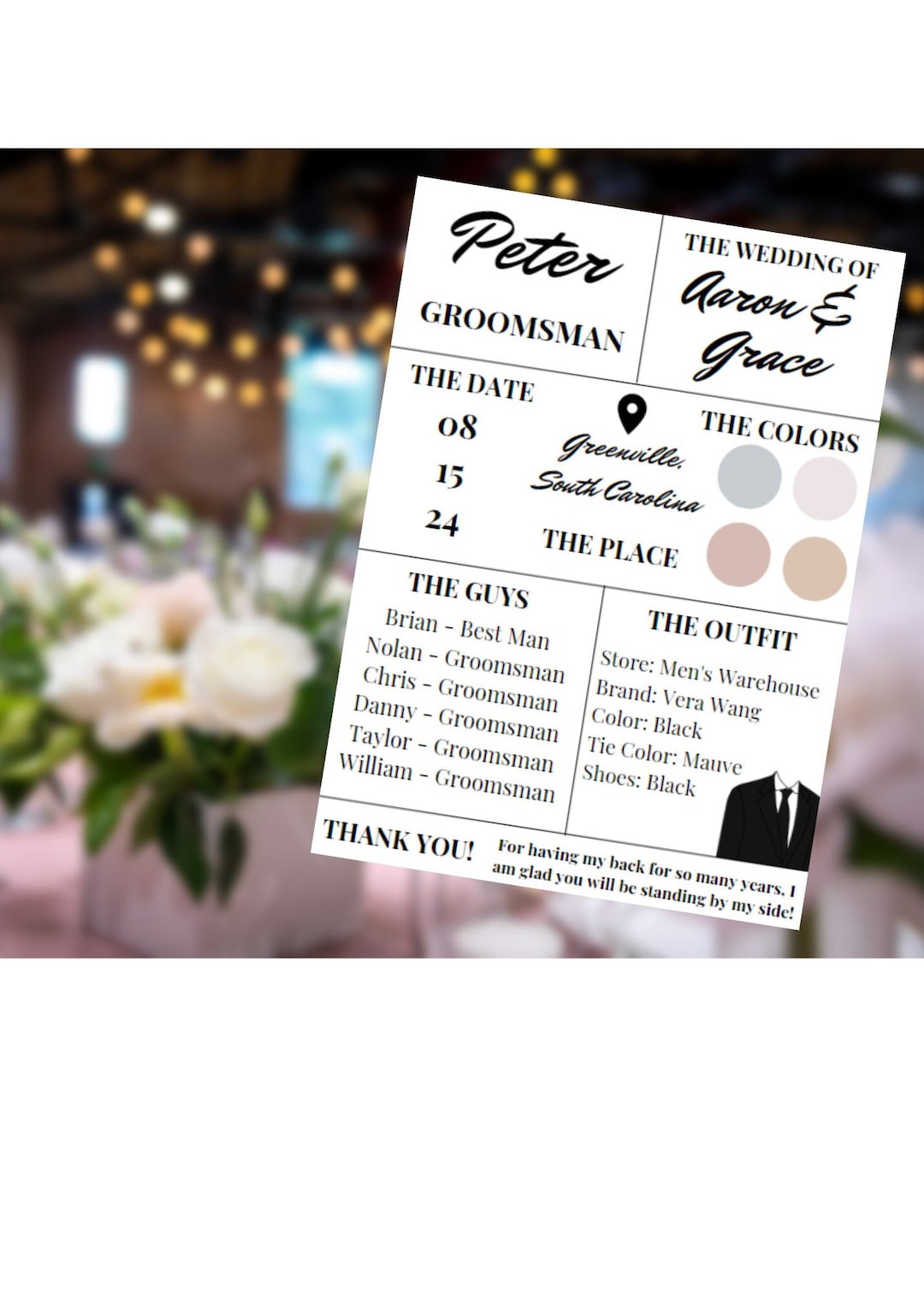 Groomsman Info Card, Printable Groomsmen Information Card, Groomsman ...