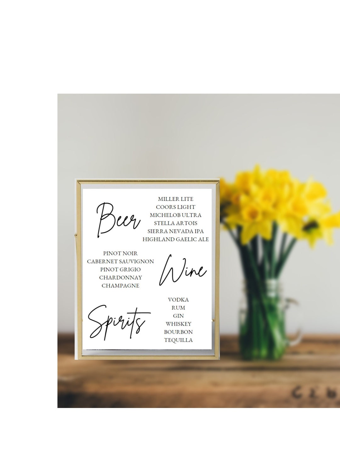 Custom Wedding Bar Sign, Custom Drink Bar Sign, Custom Alcohol List ...