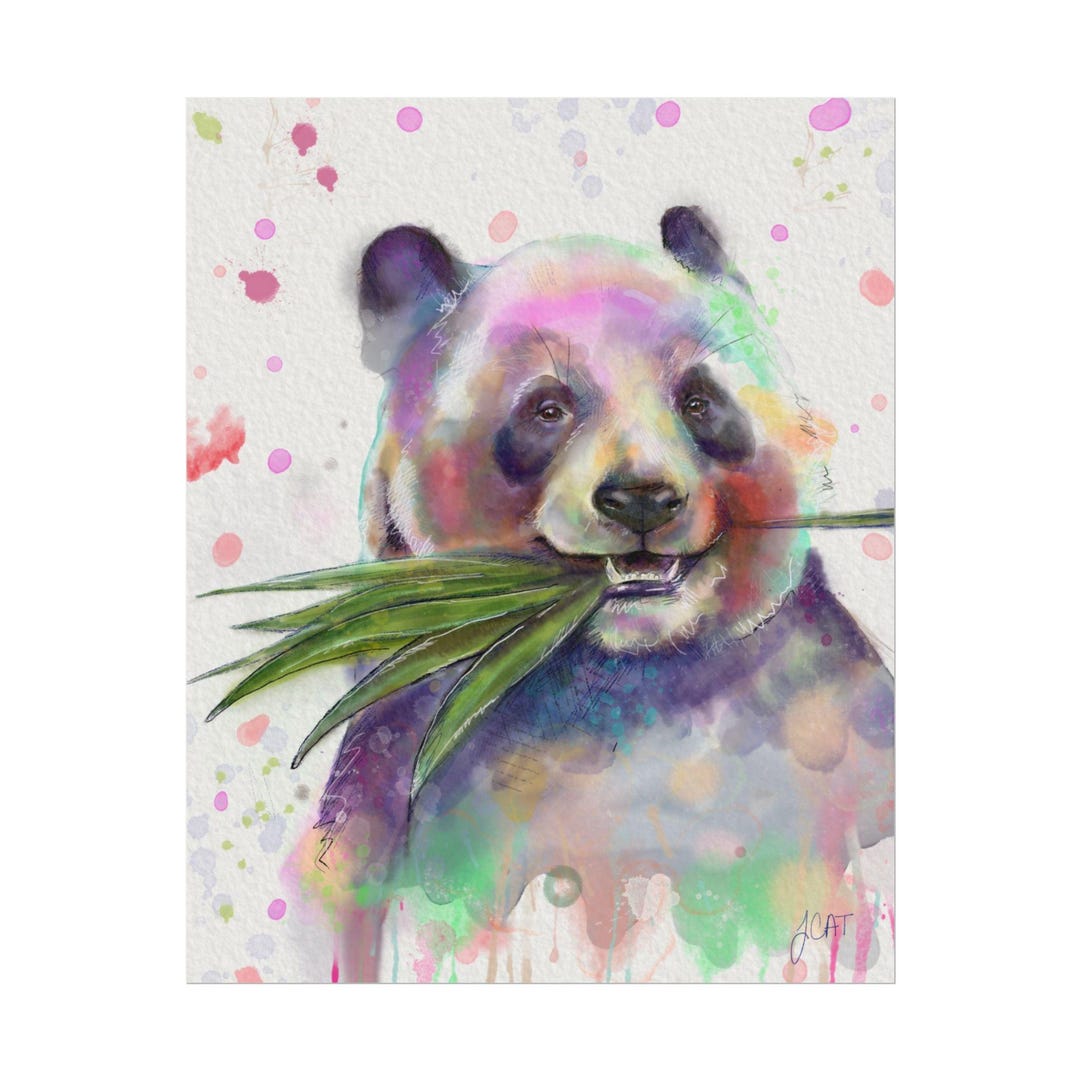 Watercolor Panda Art Print, Colorful Panda Painting, Textured Matte ...