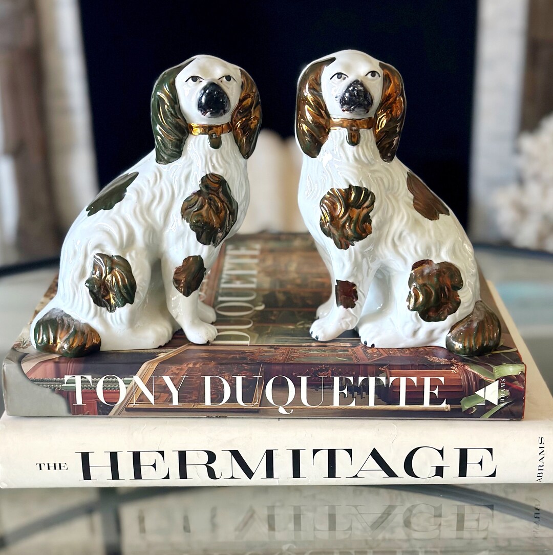 Rare Pair of Staffordshire Copper Luster Standing Spaniels or Mantle ...