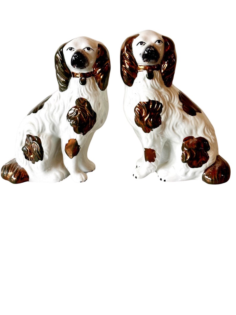 Rare Pair of Staffordshire Copper Luster Standing Spaniels or Mantle ...