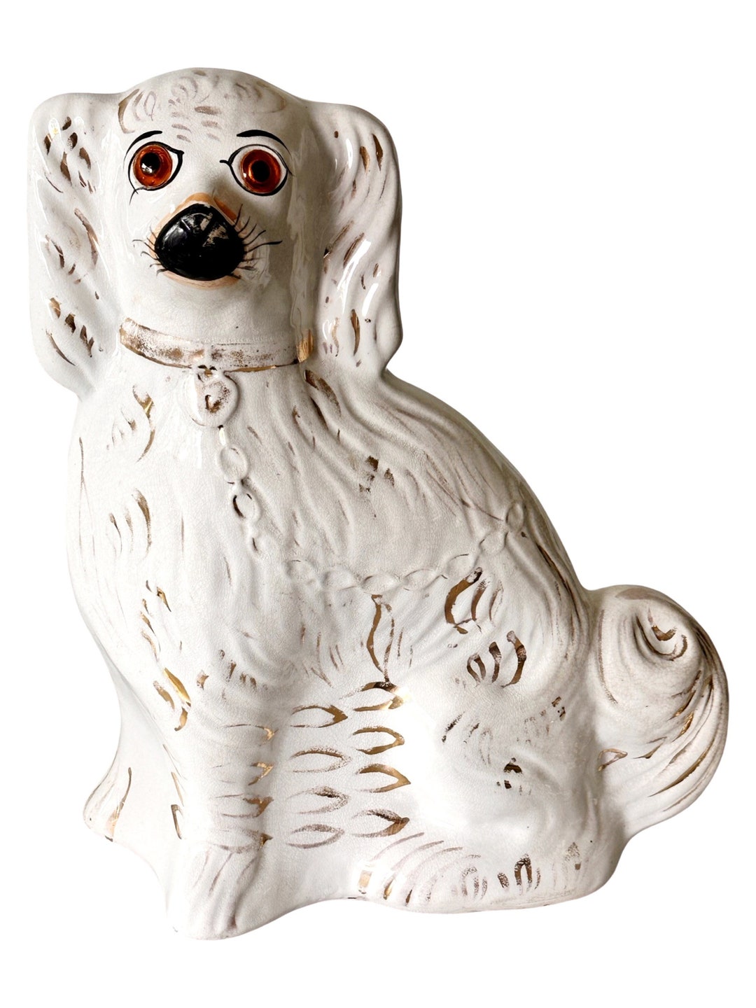 Extra Large Antique Single Staffordshire Dog With Glass Eyes ...