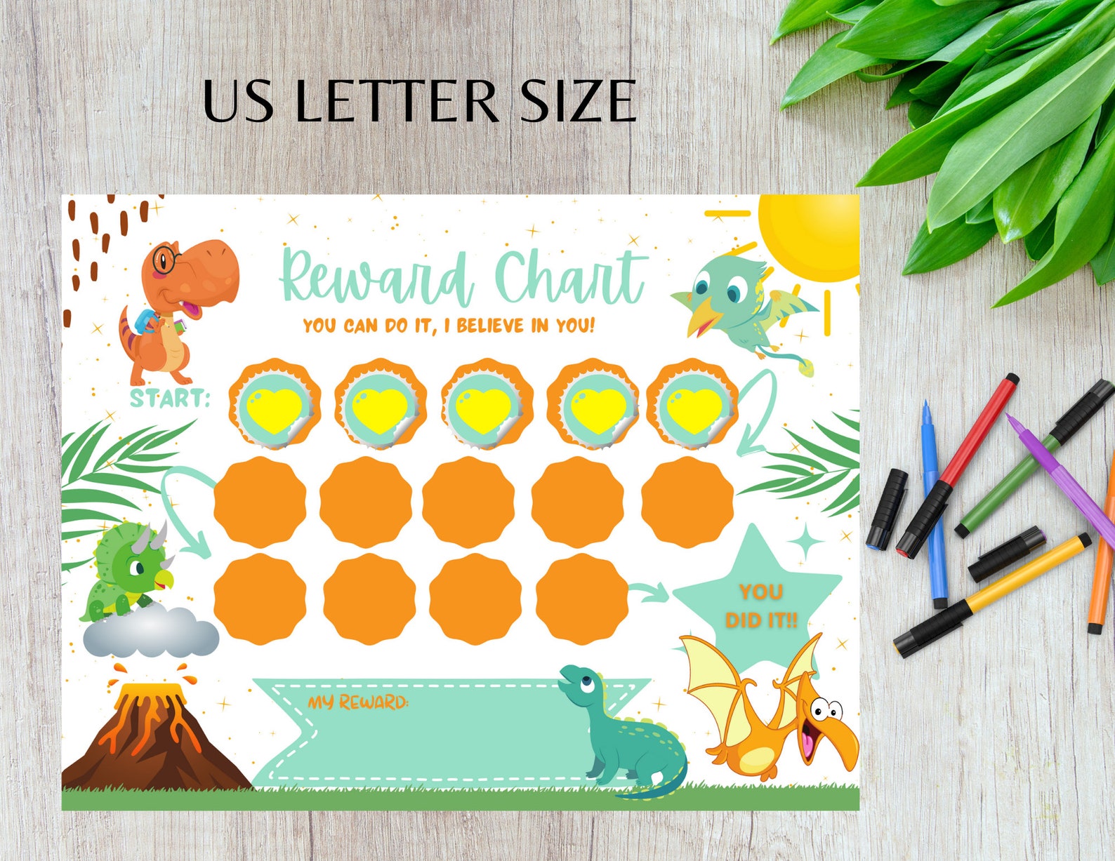 Dinosaur Reward Chart Kids Reward Charts T-rex Volcano - Etsy Singapore