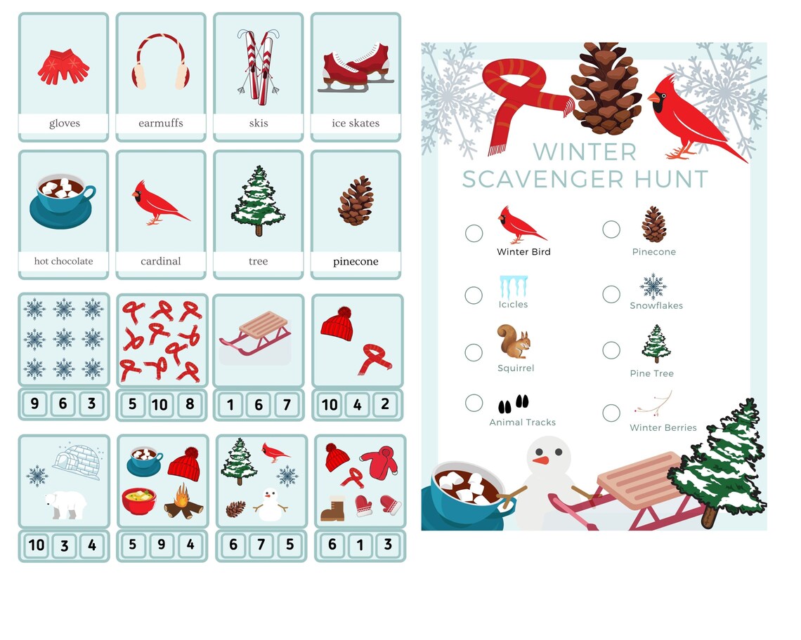 Winter Printable Bundle, Counting Flashcards, Bingo, Math Bingo, Winter ...