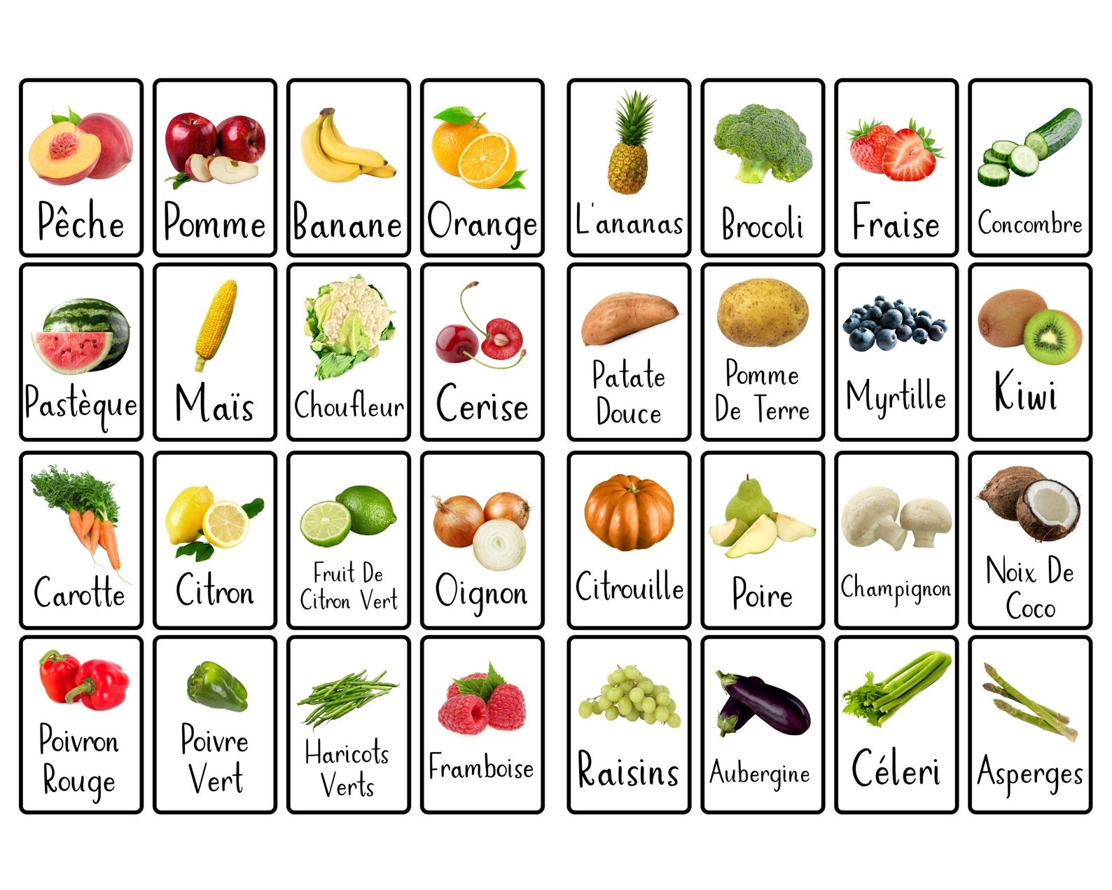 French Fruit and Vegetable Flashcards, French Tutor, French Language ...