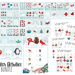 Winter Printable Bundle, Counting Flashcards, Bingo, Math Bingo, Winter ...